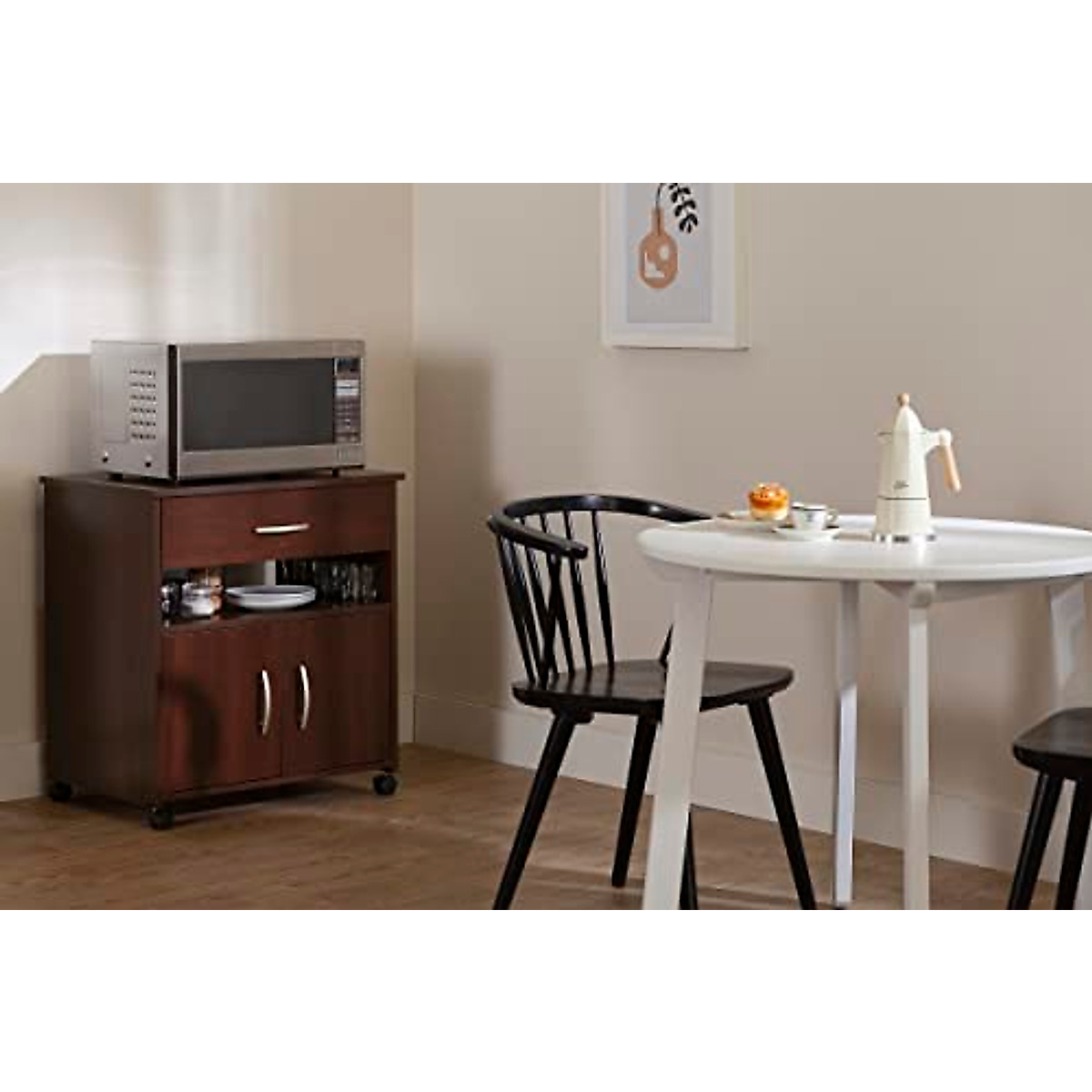 South Shore Axess Microwave Cart on Wheels, Royal Cherry