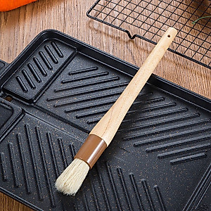 Cooking Boar Bristles Barbecue Wooden Handle Kitchen Pastry Brush Marinade Tool Basting Brush Sauce Baster(Round)