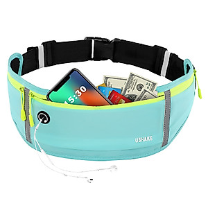 USHAKE Slim Running Belt, Workout Fanny Pack for Men Women,Exercise Waist Pack for Apple iPhone Holder, Runner Belt for Running Walking Cycling Camping Gym Mint blue