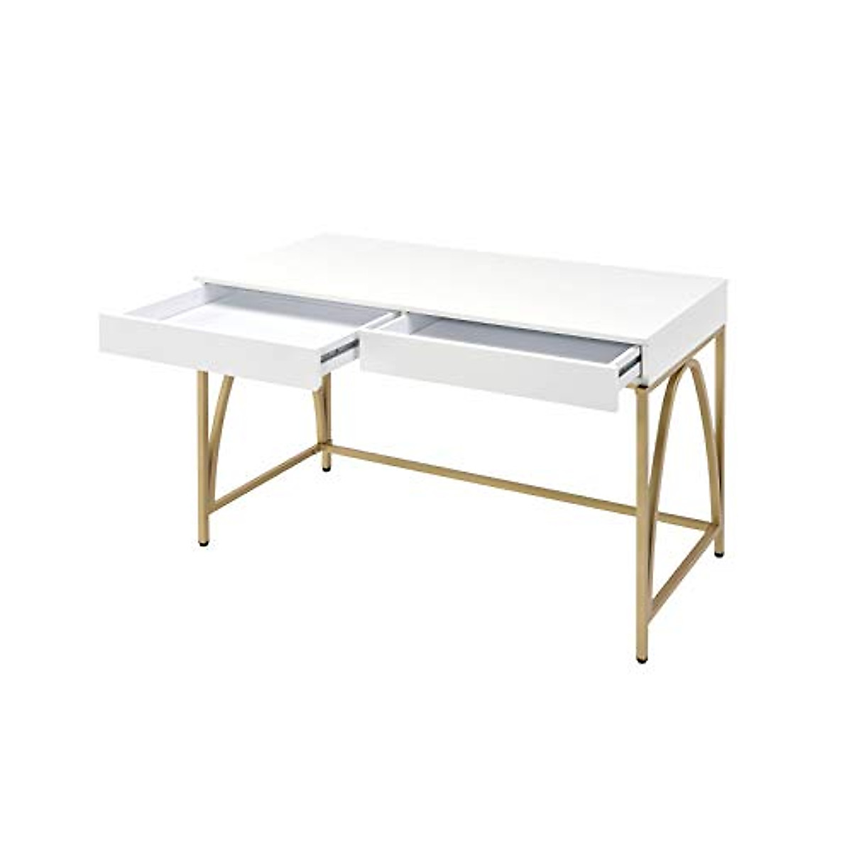 Acme Furniture Lightmane Desk, White High Gloss & Gold