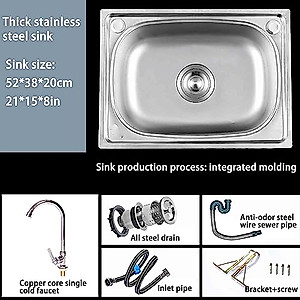Stainless Steel Sink utility sink single bowl wall mount utility sink Commercial Wall Mount Hand Basin for Restaurant, Kitchen and Home kitchen sink and faucet combo set ( Size : 52*38*20cm/21*15*8in