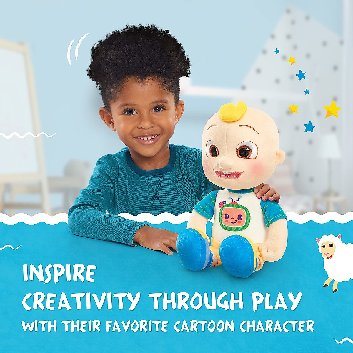 Just Play Cocomelon 100% Recycled Materials 13-inch JJ Plush Stuffed Doll, Super-Soft and Huggable, Kids Toys for Ages 18 Month