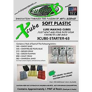 PLASTISOL Fishing Lure Making Plastic Cubes - Starter KIT 6 Pack - Over 16 oz (1 Pint) Total Resin