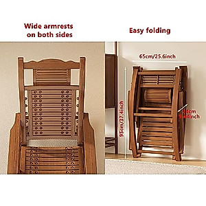 Wooden Folding Rocking Chair Rocking Recliners Bamboo Garden Relax Chair for Adult Elderly,Patio Chairs Footrest and Armrest,Ergonomic Back Adjustable (Color : Without, Size : Walnut)