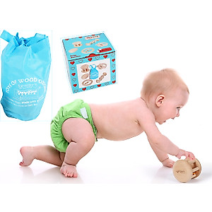 TOWO Wooden Rattles Maracas Baby Toys 6 Months-Organic Eco Toys for Infant Grasping Teething Natural Tether Musical Instrument Shaker Sensory Brain Development Newborn Birth Gift for Boys Girls