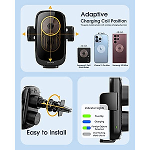 [Auto-Alignment Coil Version] ZOOAUX Wireless Car Charger, 15W Auto Clamping Car Charger Mount Air Vent Charging Phone Holder for iPhone 13 12 11 Xs X 8, Samsung Galaxy Z Flip3 S22 S21 S9 Note 10, etc