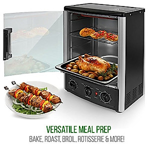 NutriChef PKRT97 Upgraded Multi-Function Rotisserie Vertical Countertop Oven with Bake, Turkey Thanksgiving, Broil Roasting Kebab Rack with Adjustable Settings, 2 Shelves 1500 Watt-PKRT97, 1500W