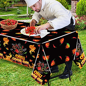 Iceyyyy 4 Pcs Black Chili Cook Off Table Decorations Set-108" x 54" Chili Pepper Flame Table Covers 33 Ft Cooking Chili Contest Banner-Disposable Chili Pepper Party Decorations for Party Supplies