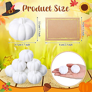 Wonderjune 6 Sets Thanksgiving Artificial Pumpkins Harvest Fall Decoration Autumn Home Decoration with Cards for Fall Themed Party(White)