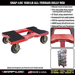 SNAP-LOC 1500 LB ALL-TERRAIN DOLLY RED (USA!) with Steel Frame, 6 inch Casters and optional E-Strap Attachment