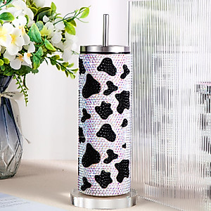 Gejoy 20 oz Bling Diamond Cow Print Stuff Tumbler for Women Rhinestone Stainless Steel Vacuum Insulated Cow Pattern Tumbler for Graduation Birthday Mother's Day Nurse's Day Teacher Appreciation Gifts