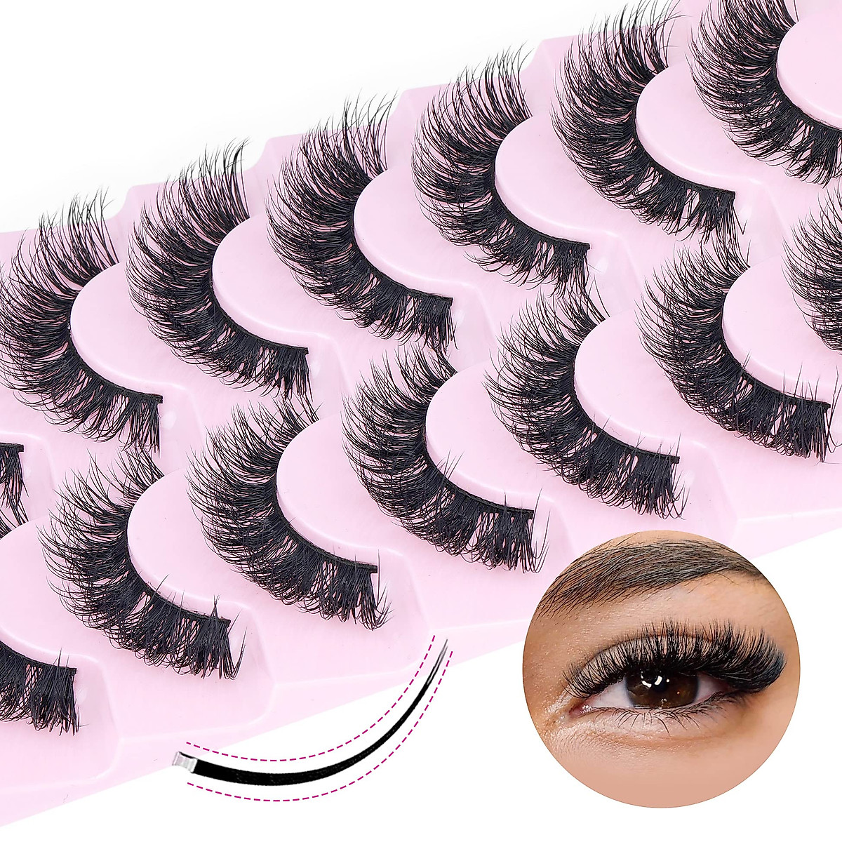 Mink Lashes Natural Look False Eyelashes Fluffy Flat Lashes Wispy 3D Mink Lashes 8 Pairs Strip Lashes Pack