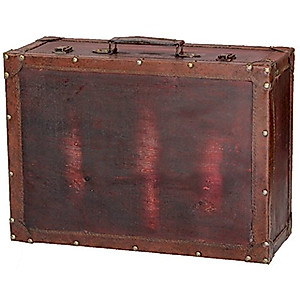 Vintage Style Brown Wooden Suitcase with Leather Trim