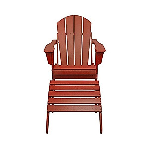 WO Home Furniture Adirondack Chair Outdoor Ottoman Set of 2 PCS Classic Patio Furniture (Red)