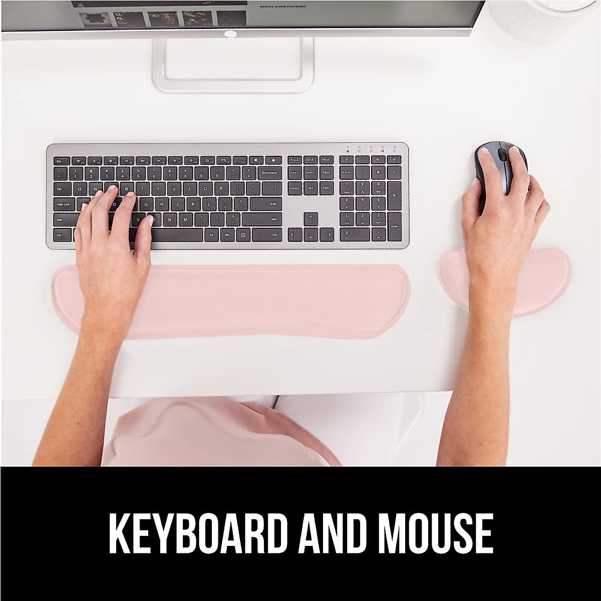 Gorilla Grip Silky Gel Memory Foam Wrist Rest for Computer Keyboard, Mouse, Ergonomic Design for Typing Pain Relief, Desk Pads Support Hand Arm Mousepad Rests, Stain Resistant, 2 Piece Pad, Light Pink