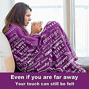 Get Well Soon Gifts, Feel Better Gifts for Women, After Surgery Recovery Gifts for Women, Healing Thoughts Blanket Gifts, Purple Inspirational Positive Energy Flannel Fleece Blanket 60x50inch