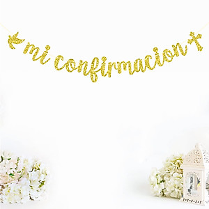 Gold Glitter Mi Confirmación Banner - Holy Confirmation Decorations - Wedding, Bridal Shower, God Bless, Baptism Party Decorations