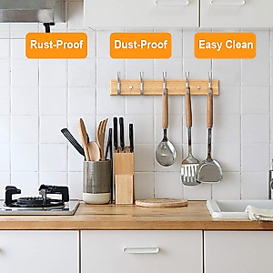 Anjuer Coat Hanger Rack 5 Hooks Heavy Duty Clothes Hat Holder Bamboo Board Silver Hooks