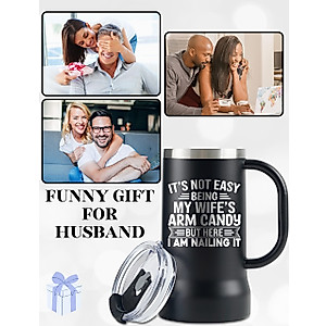 Onebttl Husband Gifts Funny Beer Stein, 24oz Stainless Steel Beer Mug with Lid for Valentine Father's Day, Christmas - Arm Candy