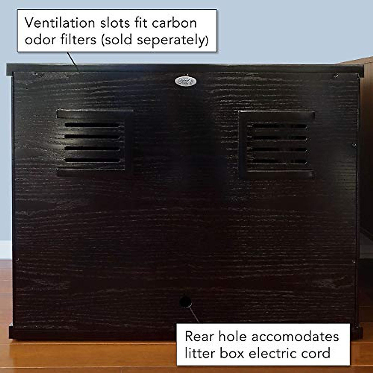 THE REFINED FELINE Cat Litter Box Enclosure Cabinet, Farmhouse, Black Espresso, Adjustable Levelers, XLarge, Hidden Litter Cat Furniture with Drawer