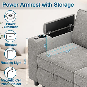 beyond SMART Modular Sectional Sofa, Couches for Living Room with Storage, Armrest with Power Grommet and Cup Holder, Wireless Charging Stand & LED Light Included,5 Seats