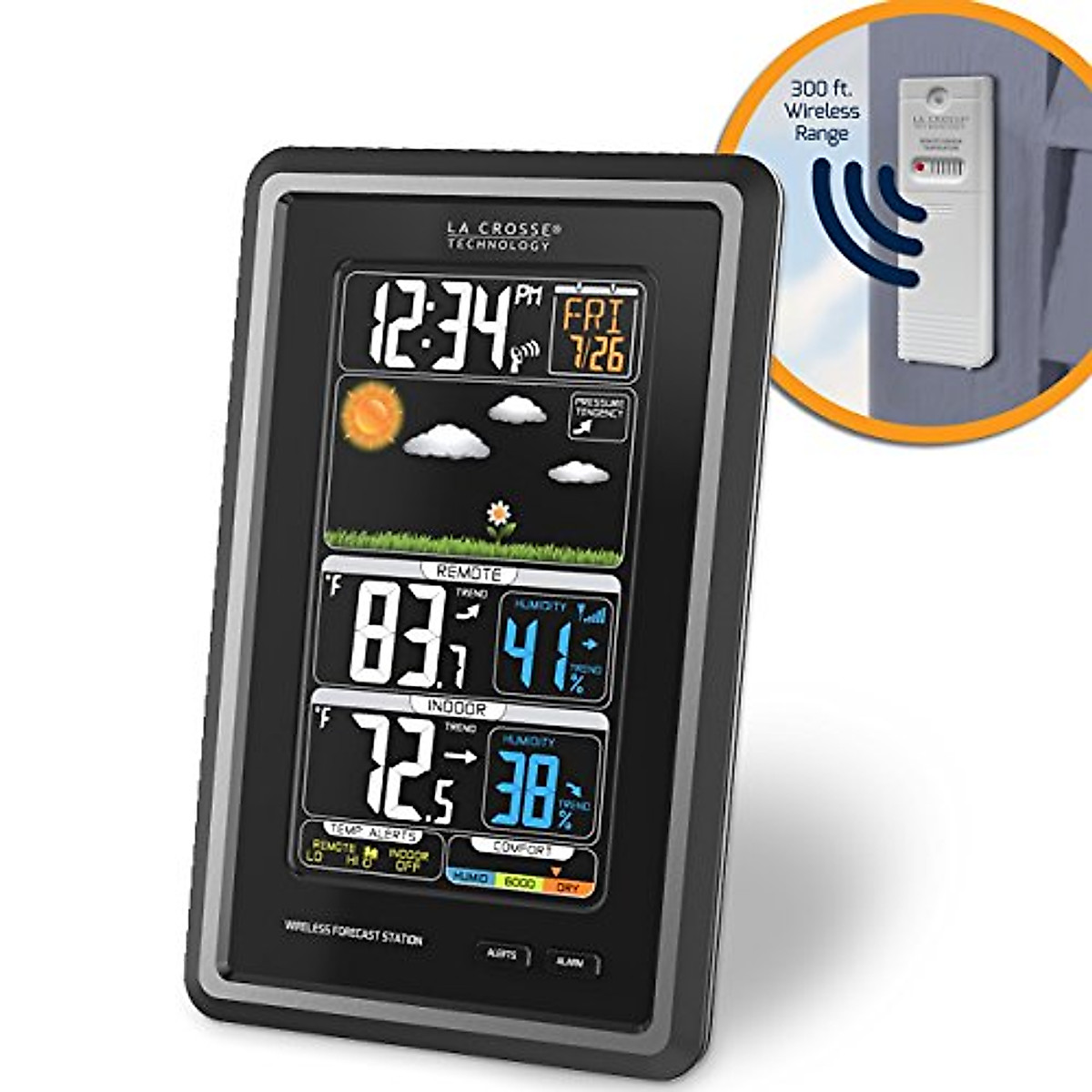 La Crosse Technology S88907 Vertical Wireless Color Forecast Station with Temperature Alerts