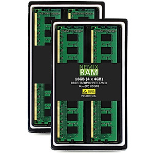 NEMIX RAM 16GB (4X4GB) DDR3 1600MHZ PC3-12800 1Rx8 1.5V 240-PIN Non-ECC UDIMM Unbuffered Desktop Memory KIT