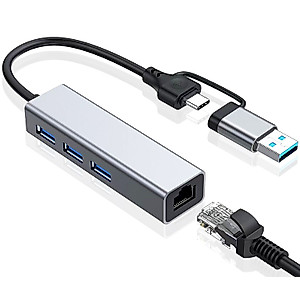 USB to Ethernet Adapter, VIENON USB 3.0 Hub with 1 Gigabit RJ45 Ethernet Port Network USB Network Adapter with USB C Adapter for Laptop