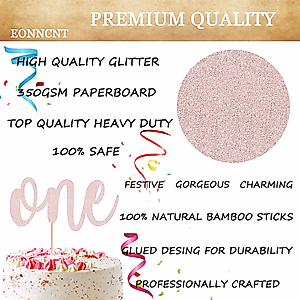 EONNCNT One Cake Topper - Rose Gold Glitter 1st Birthday Cake Decorating Supplies for Boys or Girls, First Birthday Cake Topper for Baby Shower 1st Birthday Party Supplies Photo Booth Props