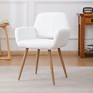 HomVent Faux Fur Home Desk Chair No Wheel Furry Makeup Vanity Chair Girls Desk Chair with Wood-Like Metal Legs Comfy Cute Leisure Arm Chair for Bedroom Living Room