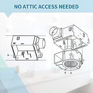 Tech Drive Bathroom fan 50 CFM, 1.0Sone DC Motor with No Attic access Needed Installation,Very Quiet Ventilation and Exhaust Fan, Ceiling Mounted Fan, White