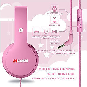 MIDOLA Kids Headphones Wired Over Ear Foldable Kids Volume Limit 85dB /110dB Light Foldable Headset with Inline AUX 3.5mm Mic for Child Boy Girl Travel School Gaming Pad PC Laptop Tablet Pink