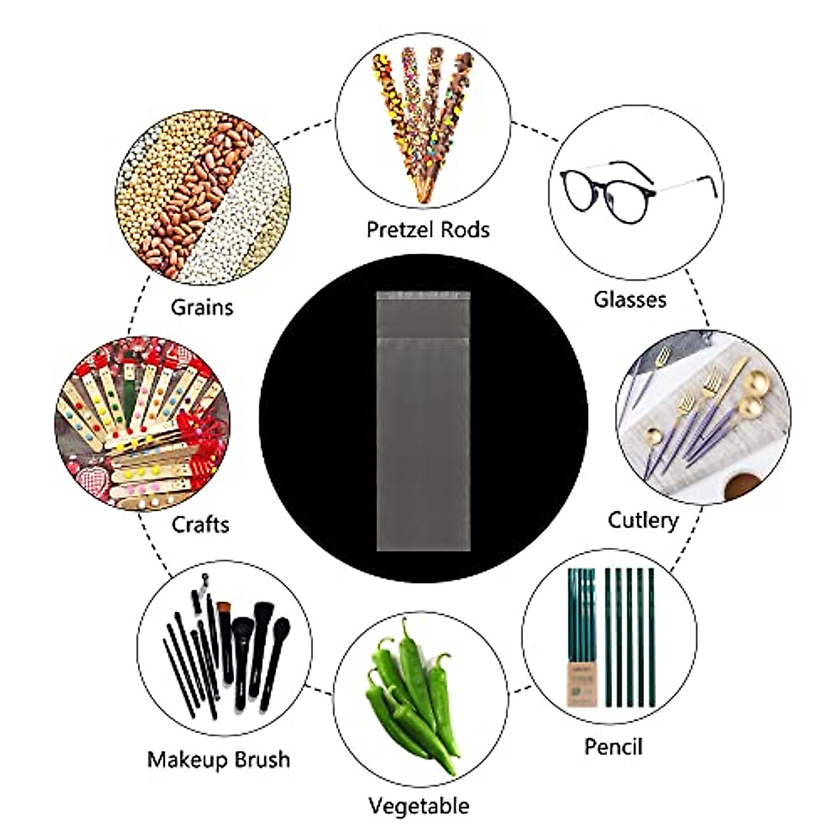 3x8" Pretzel Rod Bags 100pcs Long Adhesive Cello Bags 2mil Clear Self Stick Cellophane Bags for Bakery Candies Necklaces Crafts Candles Snacks Nuts Gift Party Favor (5 Sizes to Choose from)