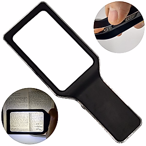 LED Handheld Magnifier for Reading 3x/6x Optical Magnifier for Low Vision, Visual Impairment, Magnifier for Seniors, Elderly People, Magnifier for Education, Office Work (Stepless Illumination adjust)