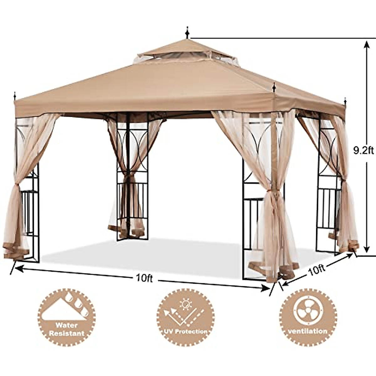 ABCCANOPY Patio Outdoor Gazebo 10X10 - Gazebo Canopy with Netting and Corner Frame Screen Wall for Backyard,Garden Gazebo Lawn (Khaki)