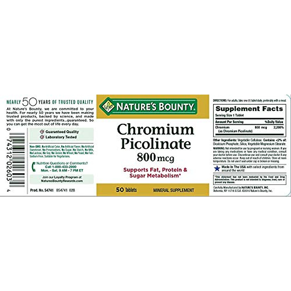 Nature's Bounty Chromium Picolinate 800 Mcg., 50-Count