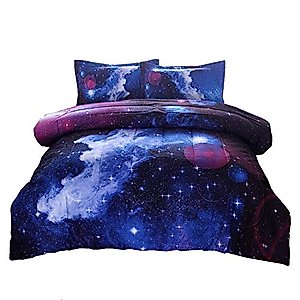 A Nice Night Galaxy Bedding Sets Outer Space Comforter 3D Printed Space Quilt Set Full Size,for Children Boy Girl Teen Kids - Includes 1 Comforter, 2 Pillow Cases