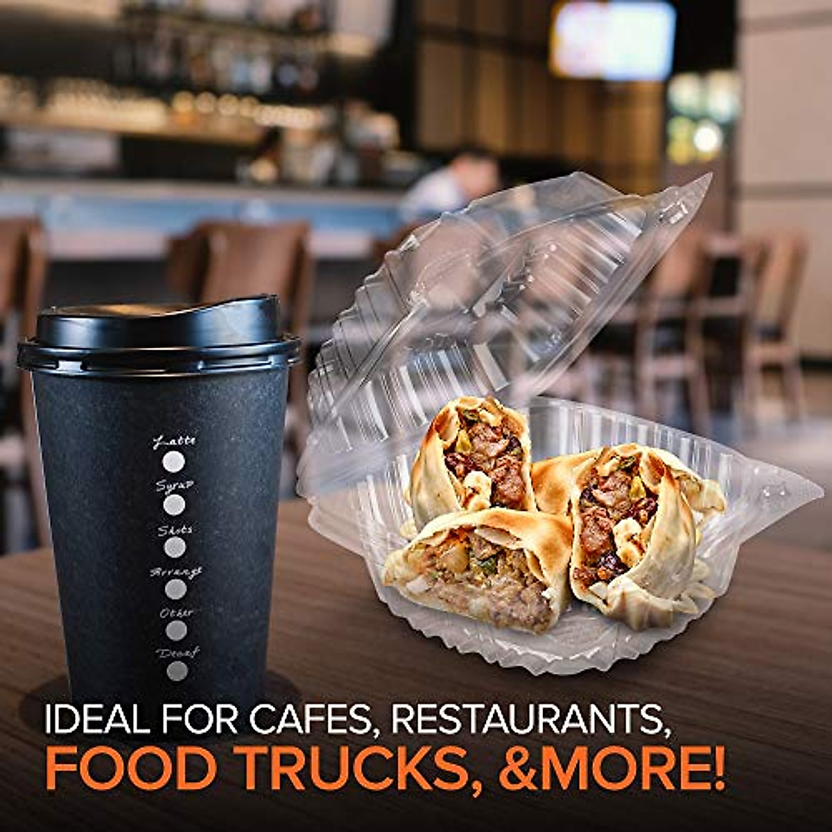 Disposable Plastic To Go Containers with Clear Lids (50 Pack) Fancy Hinged Top Square Clamshell Food Boxes for Take Out, Home Party Togo Clam Shell Box to Carry Cake, Dessert, Small Sandwich