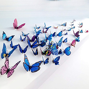 Somotersea 24PCS 3D Butterfly Wall Decal Removable Refrigerator Magnets Stickers Decor for Kids Room Decoration Home and Bedroom Art Mural Pink