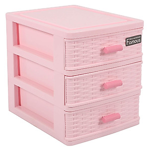 Luejnbogty Plastic Drawer Designed 3 Compartment Jewelry Storage Box Pink