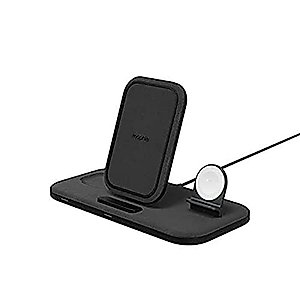 mophie 3-in-1 Wireless Charging Stand for Apple iPhone, AirPods/AirPods Pro & Watch, 7.5W Fast Charging, Stylish Gloss Finish, Portrait or Landscape Smartphone Charging Mode, Black