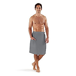 Boca Terry Mens Spa Wrap - Waffle Bath Wrap for Sauna, Gym or College Dorm - 2X (XXL), Grey