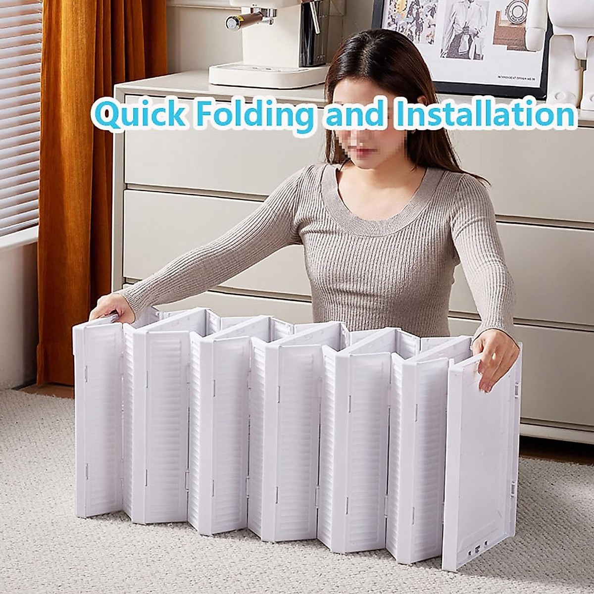 BLSFAOEM Foldable Shoe Rack Organizer Size up to 14,No Assembly Stackable Shoe Storage Box with Doors,Free Standing Plastic Space Saving Shoe Cabinet Bins Dustproof 6 Tiers