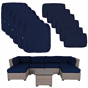 ClawsCover 12 Pack Outdoor Patio Seat and Back Cushions Replacement Covers Fit for 7Pieces 6-Seater Wicker Rattan Furniture Conversation Set Sectional Couch Chair,Navy-Include Cover Only