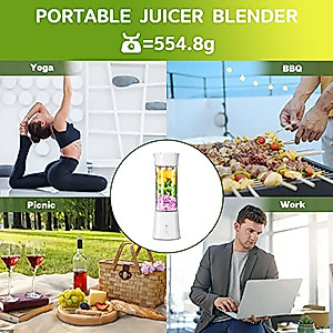Portable Blender for Smoothies and Shakes, USB Rechargeable Personal Blender with 6 Blades,Mini Blender with Travel Cup and Lid,Handheld Personal Size Blender for Home/Gym/Travel,BPA-Free(White)