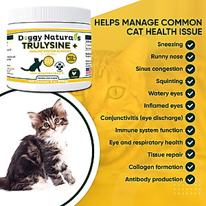 Trulysine Plus L-Lysine for Cats Immune Support Oral Powder 8oz/226g - Cats & Kittens of All Age, Sneezing, Runny Nose Squinting, Watery Eyes Chicken Liver Flavor (U.S.A)(226 Grams (900mg / Scoop))