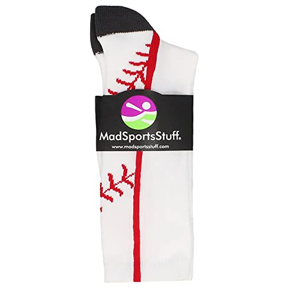 MadSportsStuff Baseball Socks with Stitches in Crew Length (White/Red, Medium)