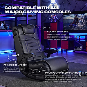 X Rocker Pro Series H3 Vibrating Floor Video Gaming Chair, with Headrest, 4.1 High Tech Audio, Wireless, Leather, Foldable, 5125901, 35" x 22" x 34.5", Black