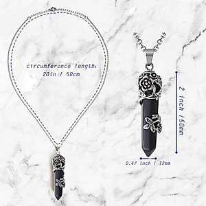 Crystal Necklaces for Women, Flower Wrapped Black Obsidian Crystal Point Pendant Necklace, Healing Crystal Stone Necklace for Spiritual