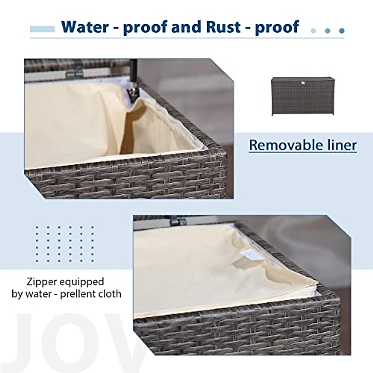JOIVI Outdoor Patio Storage Box Waterproof, 120 Gallon Wicker Storage Bin, Large Deck Box For Cushions, Garden Tools, Pool Toys, Gray